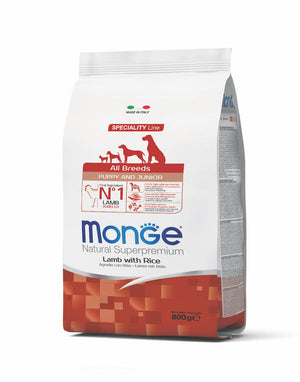 MONGE NATURAL ALL BREEDS PUPPY AGNELLO E RISO 800GR | AnimalovePetShop.com