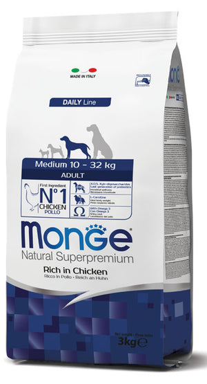 MONGE NATURAL MEDIUM ADULT POLLO E RISO 12KG | AnimalovePetShop.com